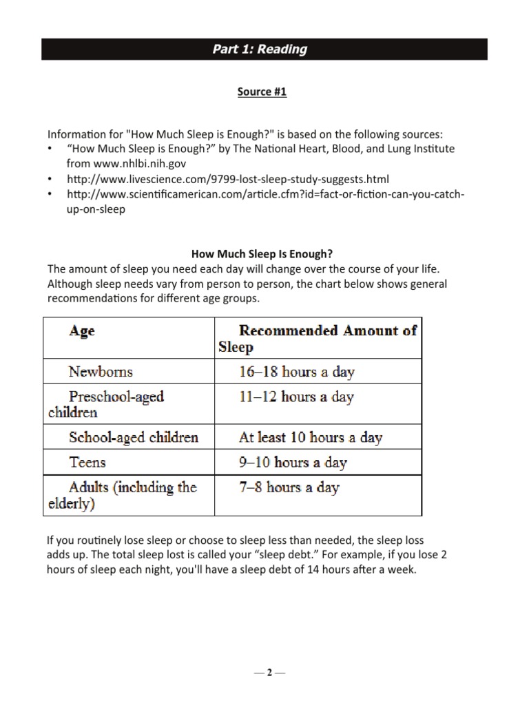Source 1 - GD Ela Performance Task Level 1 Spring 2014 | PDF | Sleep ...