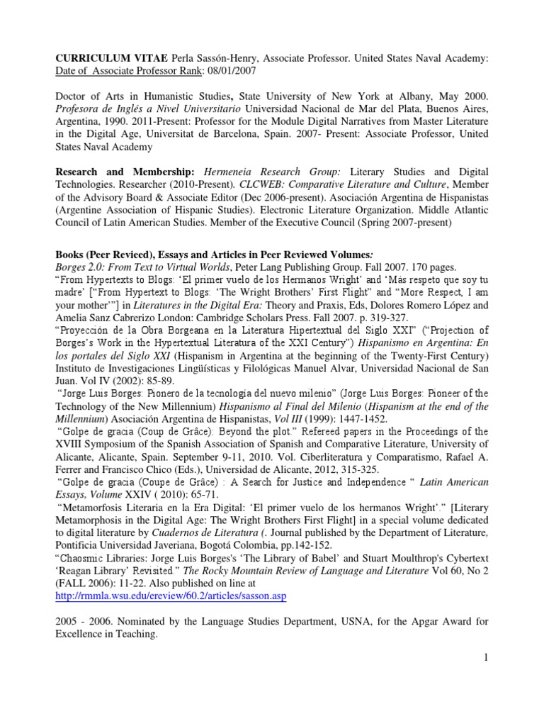 CV Perla Sassón-Henry | PDF | Argentina | Writing