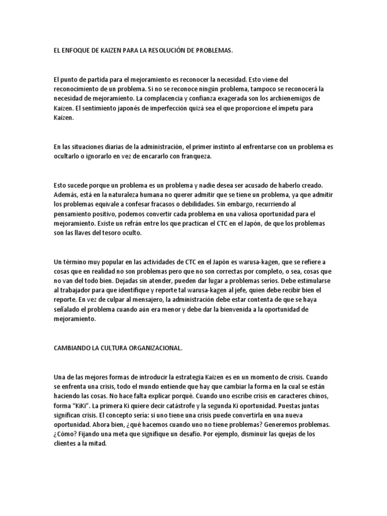 El Enfoque de Kaizen para La Resolución de Problemas | PDF | Japón ...