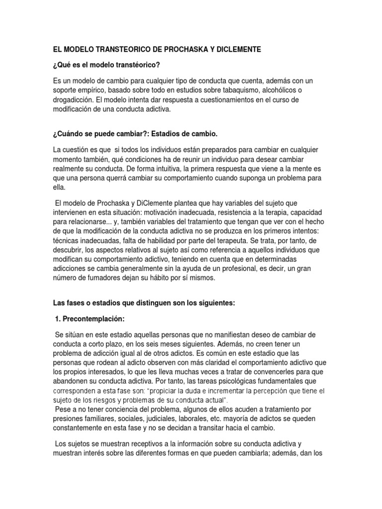 Modelo transteórico de Prochaska y DiClemente | PDF | Comportamiento ...