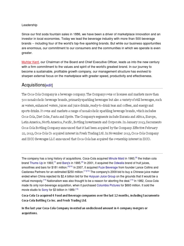 Coca Cola Leadership | PDF | The Coca Cola Company | Coca Cola