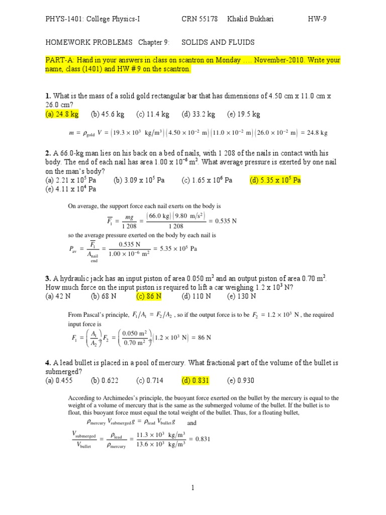 CP S HW CH 9 Detailed | PDF | Buoyancy | Pressure