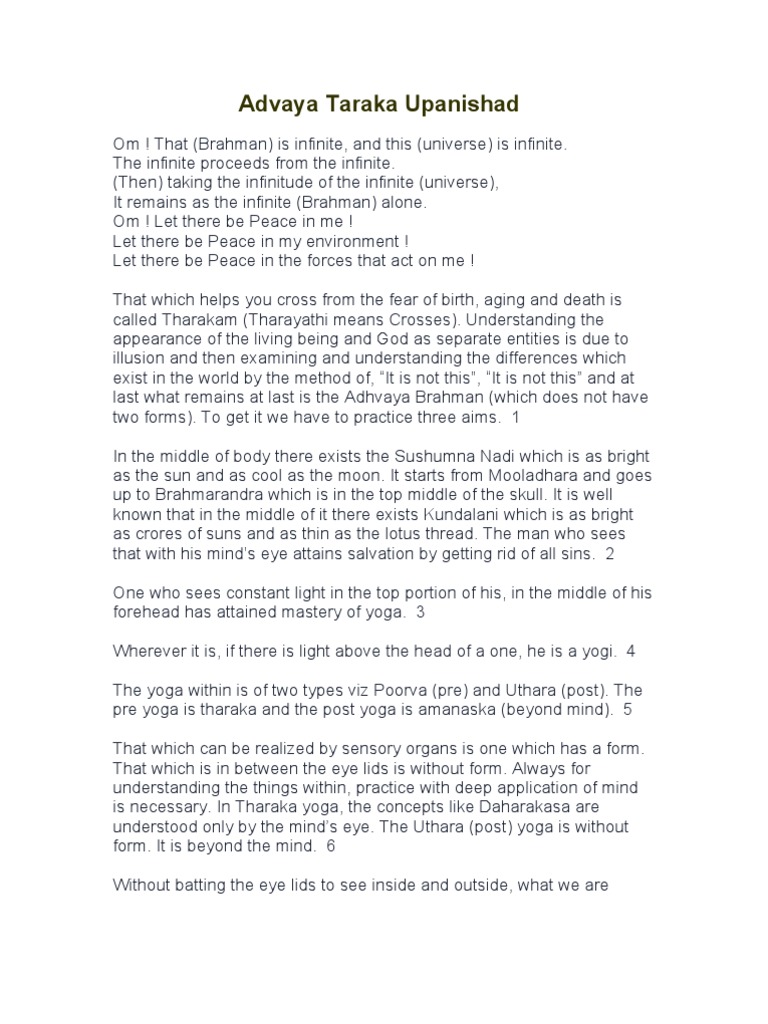 Advaya Taraka Upanishad | PDF | Yoga | Brahman