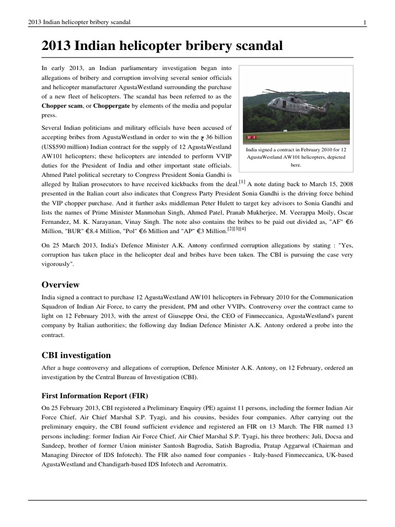 Agusta Helicopter Bribery Scandal | PDF | Government Of India ...