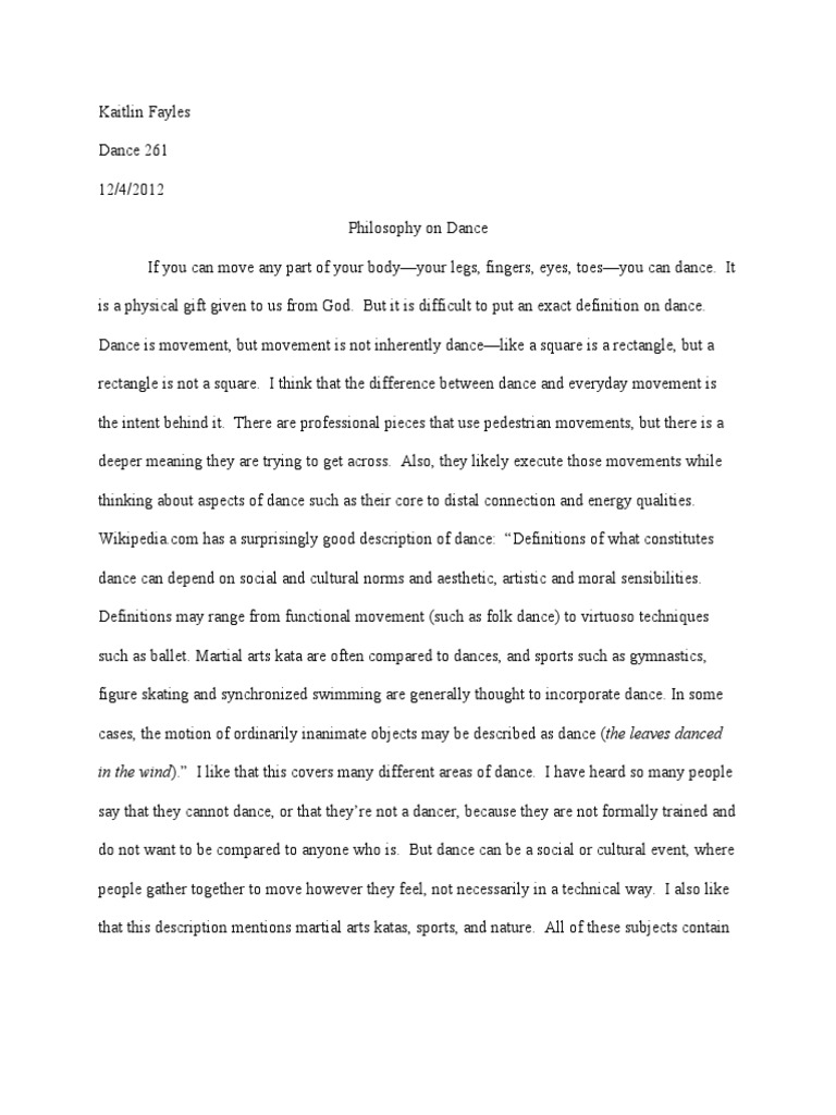 Defining Dance: Philosophy and Studio Goals | PDF