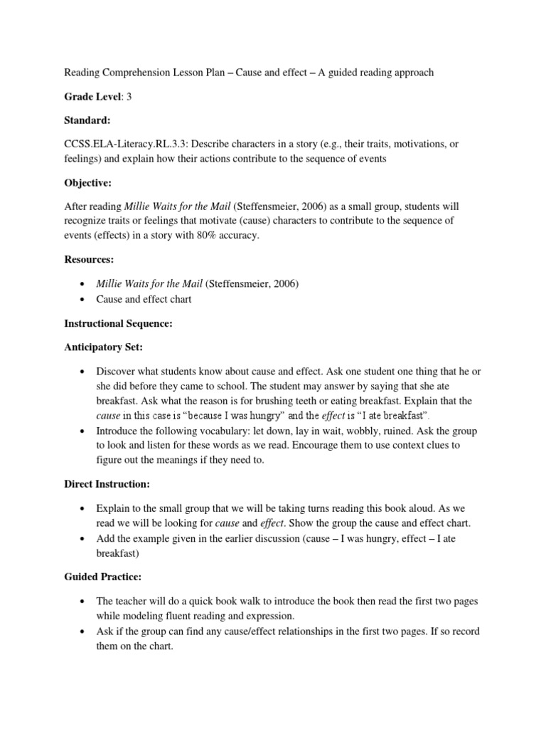 3rd Grade Cause and Effect Lesson Plan | PDF | Reading Comprehension ...