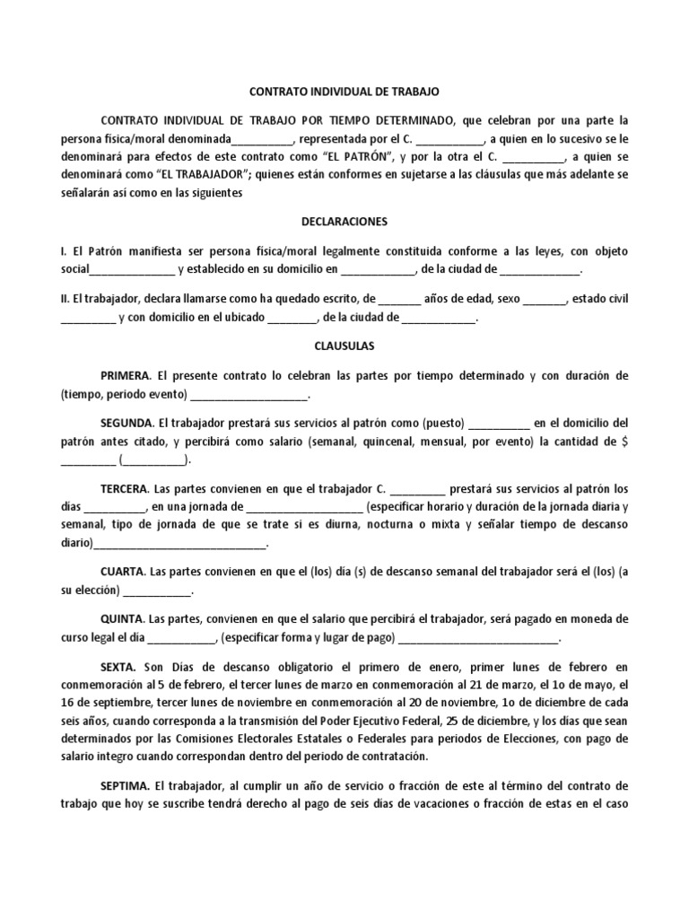 Contrato Individual de Trabajo Por Tiempo Determinado | PDF | Derecho laboral | Salario