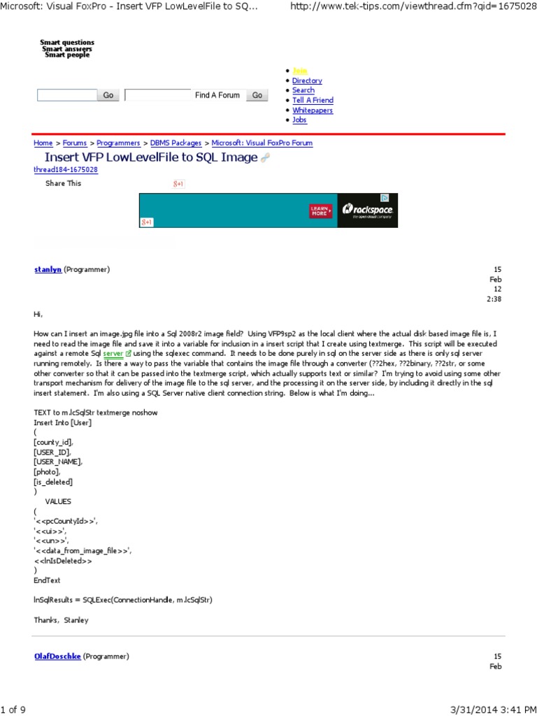 Microsoft - Visual FoxPro - Insert VFP LowLevelFile To SQL Image ...