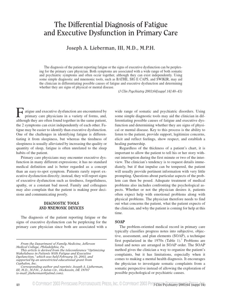 The Differential Diagnosis of Fatigue | PDF | Fatigue (Medical ...