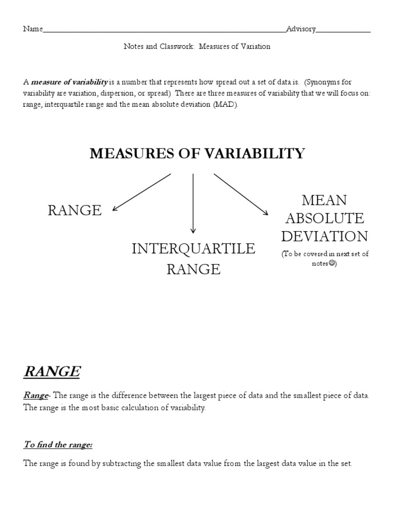 Measures Of Variation Worksheet Measures Of Variability | Definition,