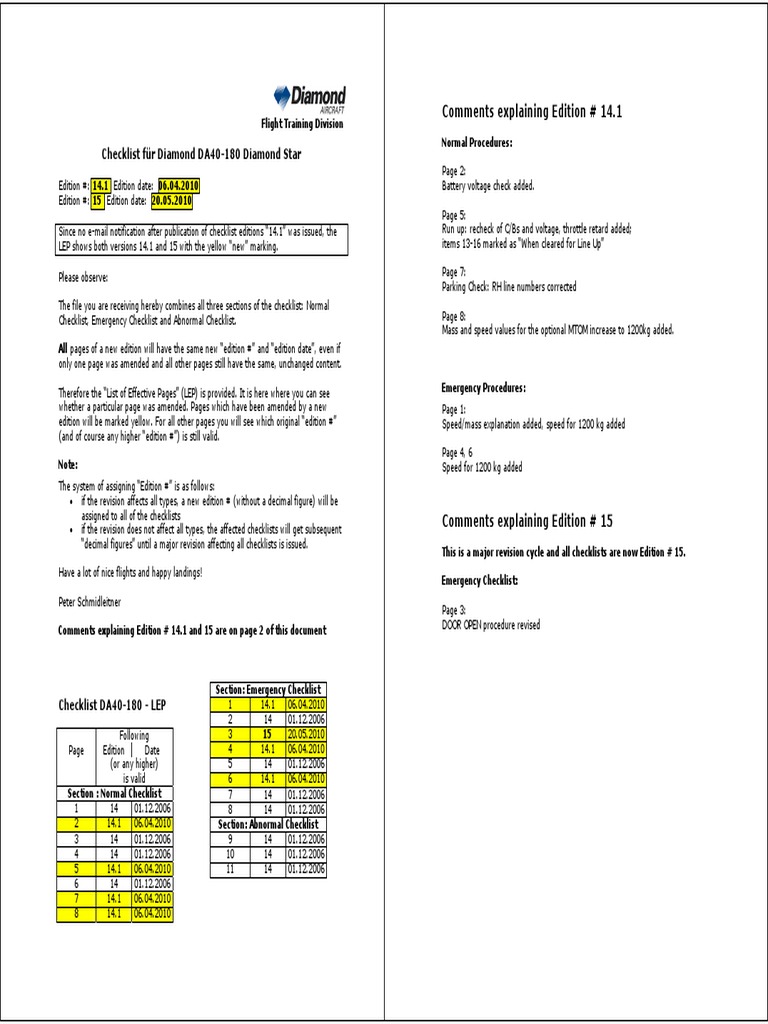 DA40 180 STAR Checklist Edit 15 A5 | PDF | Stall (Fluid Mechanics ...