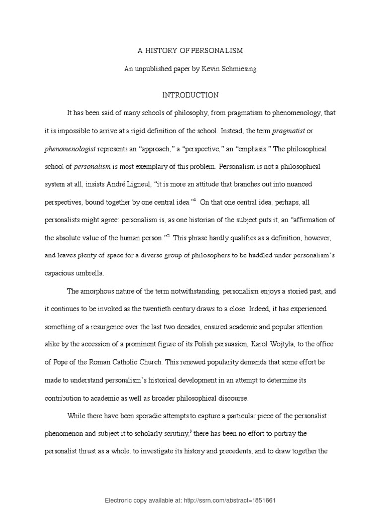 History of Personalism Explained | PDF | Edmund Husserl | Idealism