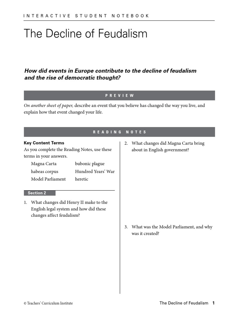 Decline of Feudalism Student Notebook | PDF | Black Death | Wellness
