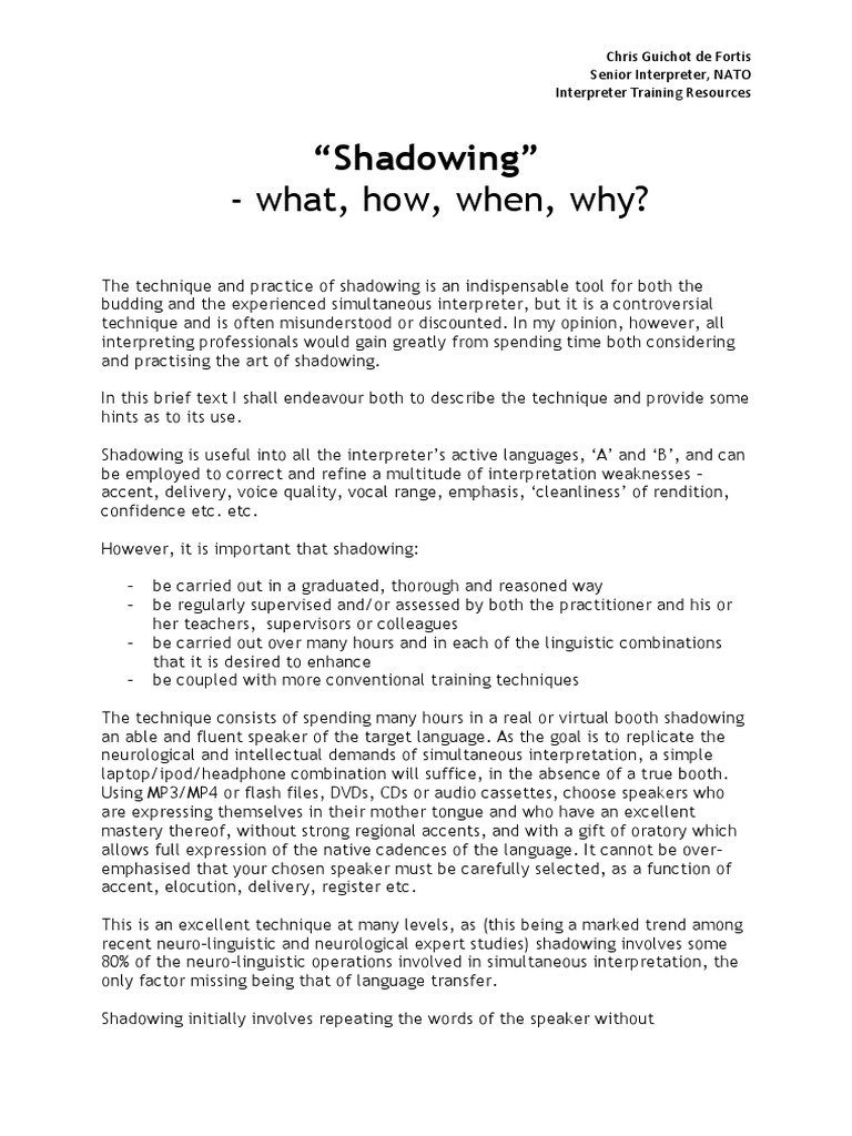 Shadowing Technique For Interpreting | PDF | Language Interpretation | Language Acquisition