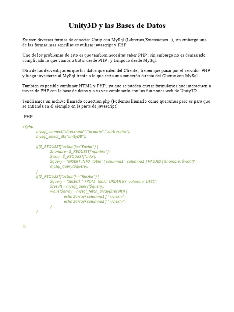 Unity Mysql y PHP | PDF