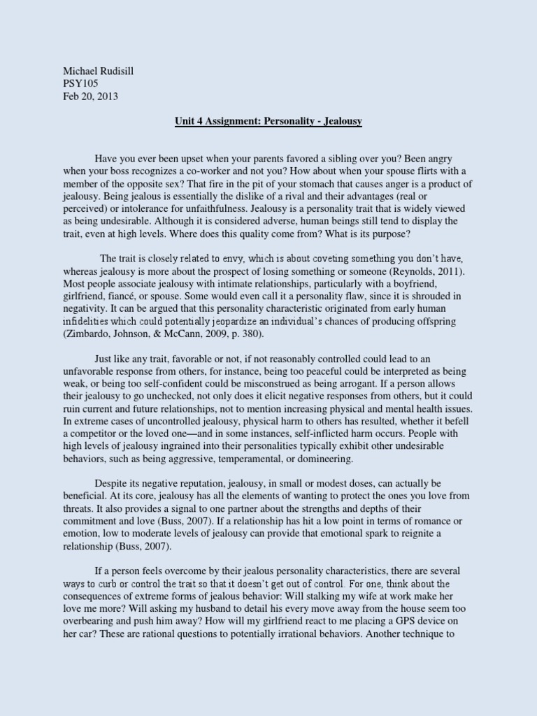 Michael Rudisill Unit4 Assignment | PDF | Jealousy | Behavioural Sciences Michael Rudisill Unit4 Assignment | PDF | Jealousy | Behavioural Sciences