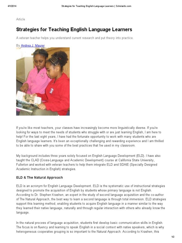 Strategies For Teaching English Language Learners Scholastic | PDF ...