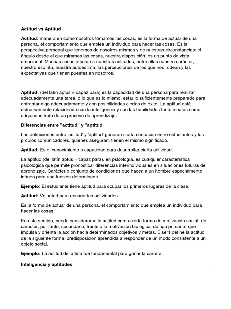 Diferencias entre Actitud y Aptitud | PDF | Encendiendo | Actitud ...
