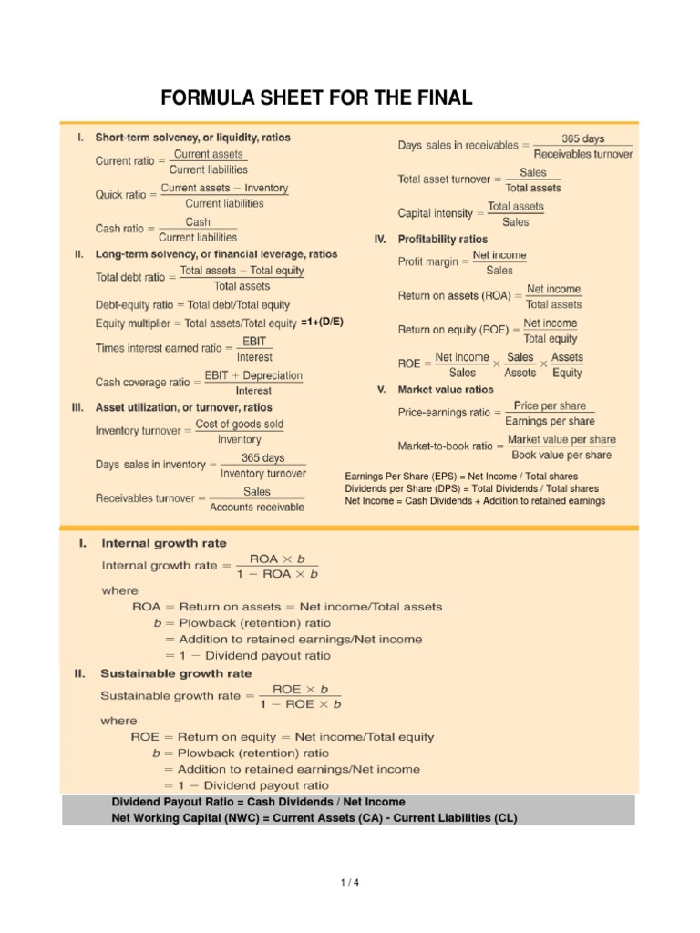 Corporate Finance Formula Sheet | PDF | Book Value | Depreciation