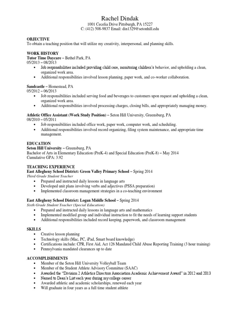 Rachel Dindak Resume | Download Free PDF | Special Education | Lesson Plan