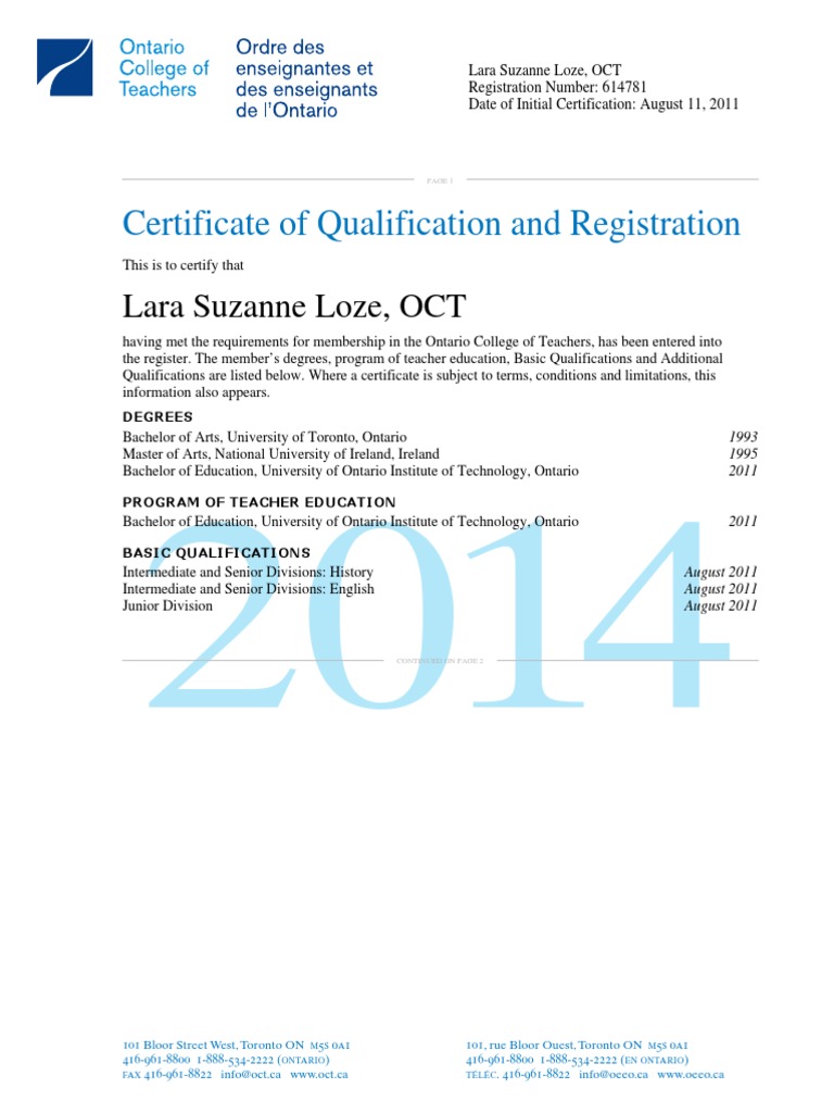 Oct Certificate | PDF