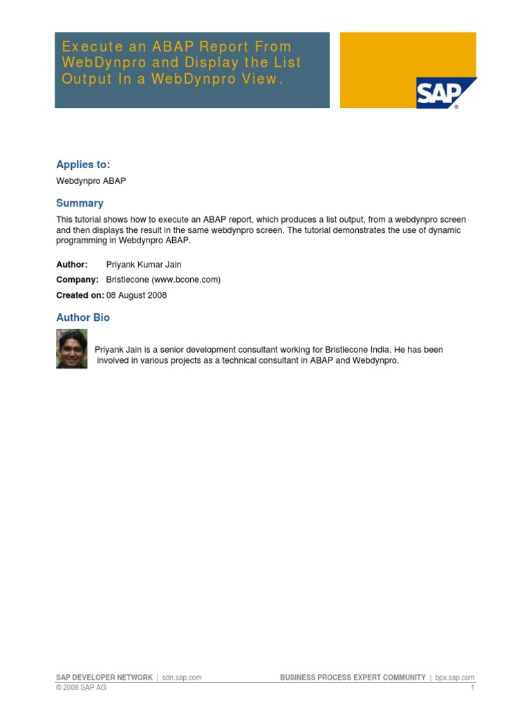 Execute An Abap Report From Webdynpro And Display The List Output In A Webdynpro View Pdf