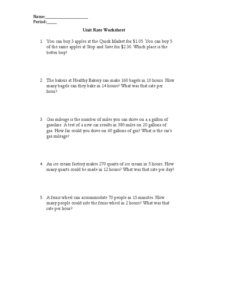 Unit Rate and Better Buy Worksheet | PDF