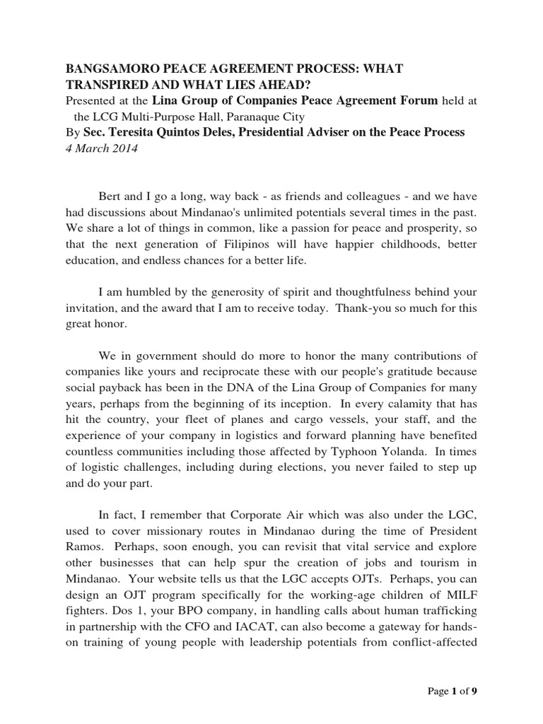 Bangsamoro Peace Agreement Overview | PDF | Government | Politics (General)