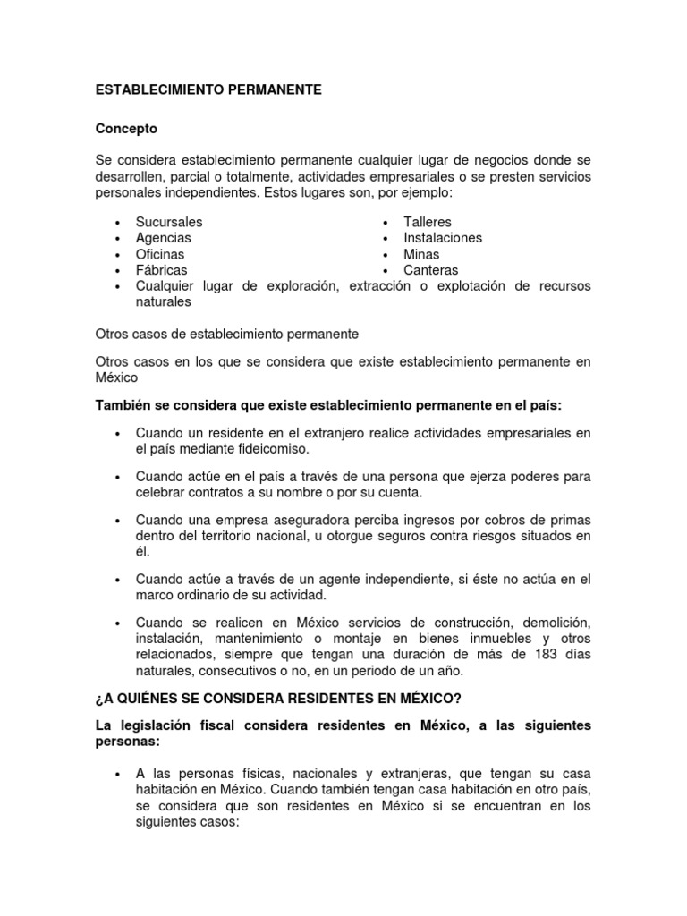 Establecimiento Permanente | PDF | Impuesto sobre la renta | México