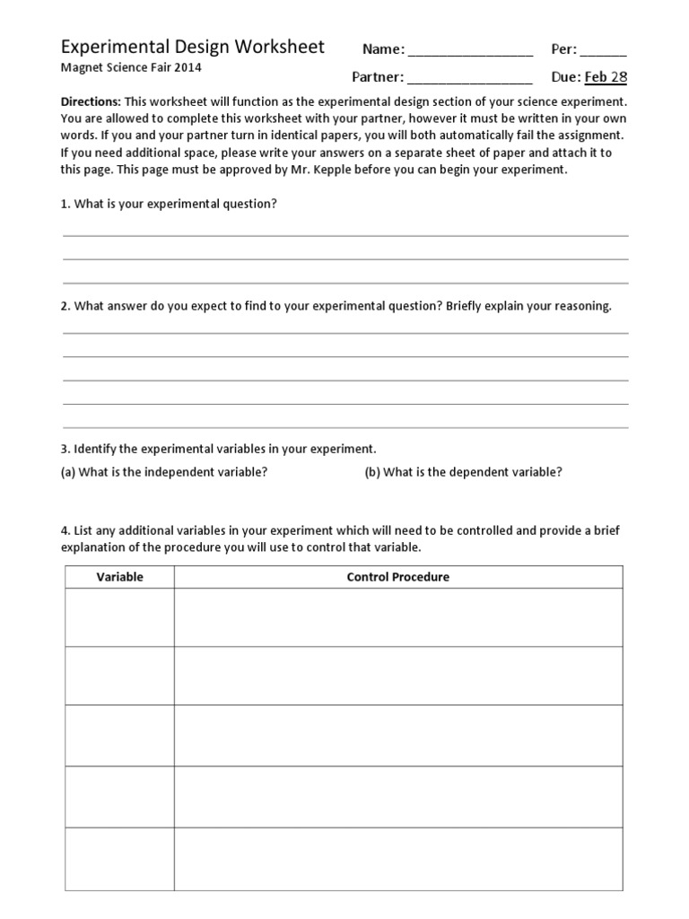 03 Experimental Design Worksheet 2014 1 | PDF | Computers
