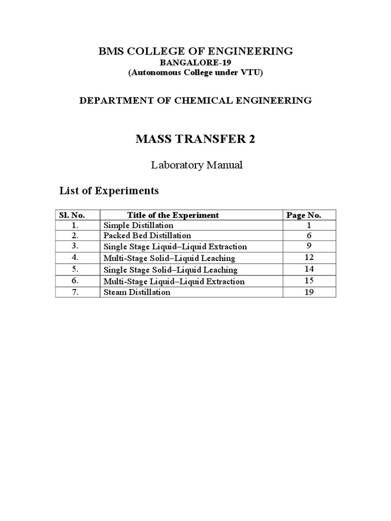 Mass Transfer 2: Bms College of Engineering | PDF | Distillation ...