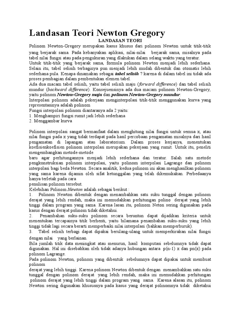 Landasan Teori Newton Gregory | PDF | Sains & Matematika