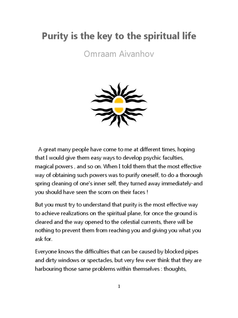 Purity Is The Key To The Spirit Omraam Aivanhov | PDF | Religious ...