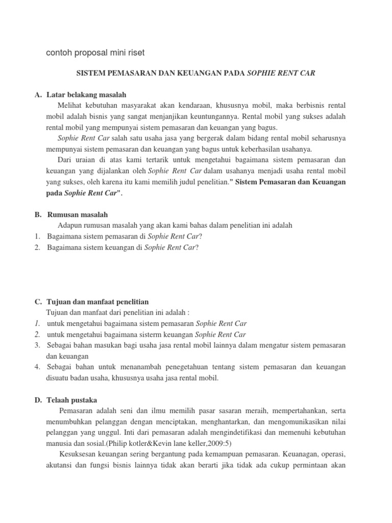 Contoh Proposal Mini Riset | PDF