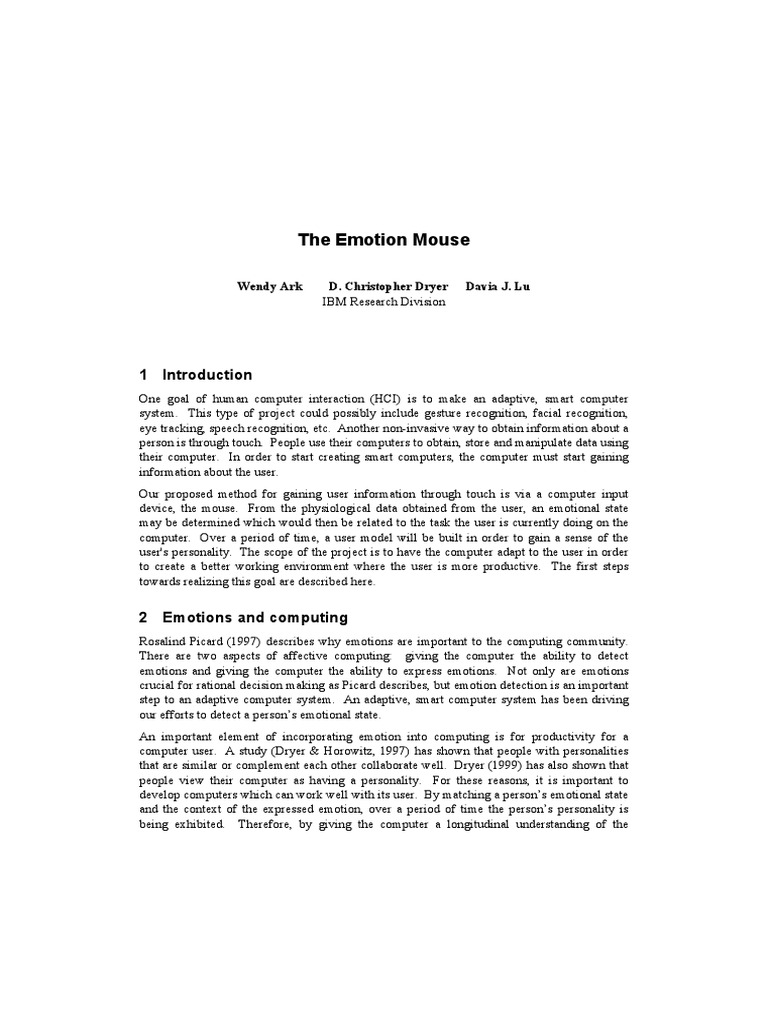 Emotion Mouse | PDF | Emotions | Psychological Concepts