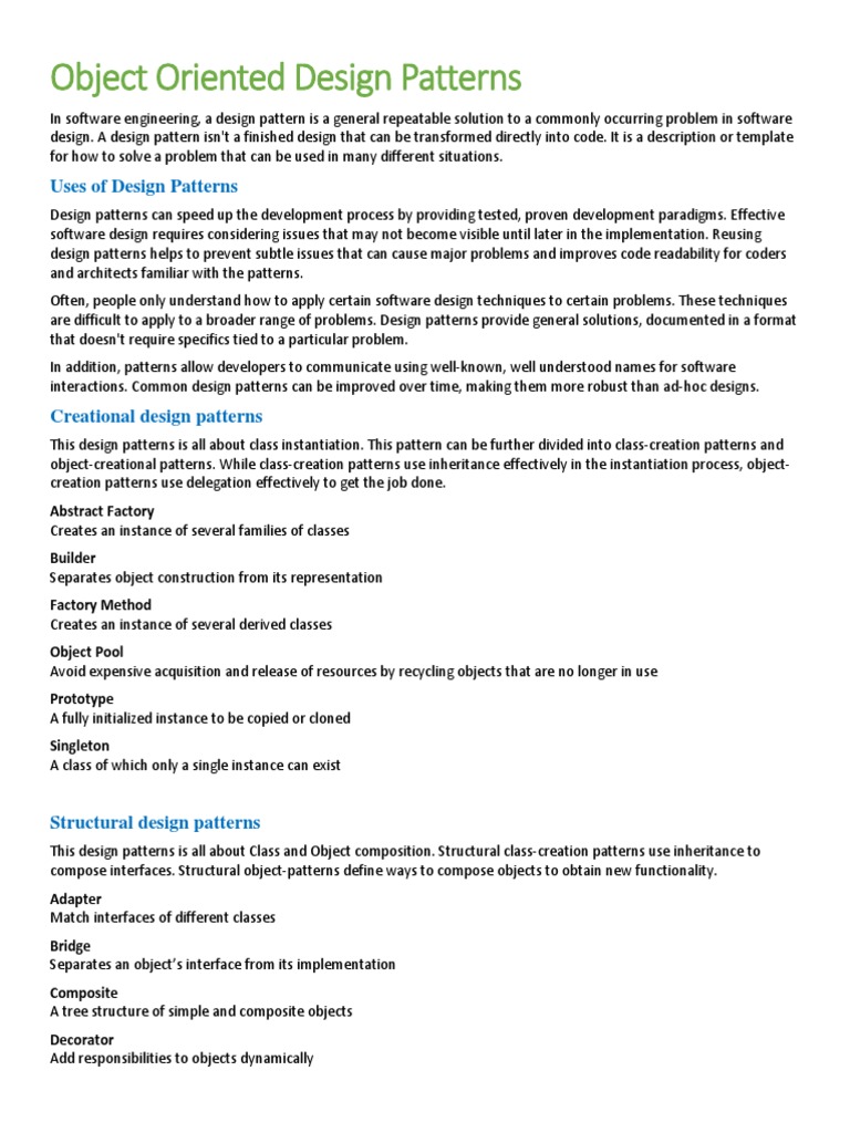 Object Oriented Design Patterns | PDF | Software Design Pattern | Class (Computer Programming)