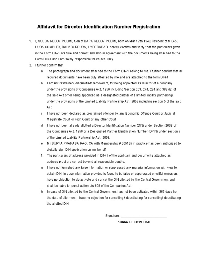 Director ID Registration Affidavit | PDF