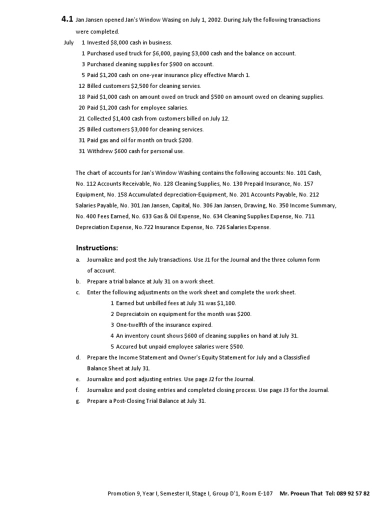 Complete Accounting Cycle Exercise | PDF | Debits And Credits | Expense