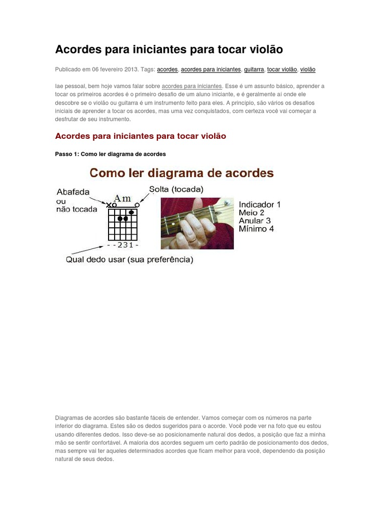 Acordes Básicos para Iniciantes no Violão | PDF | Guitarras ...