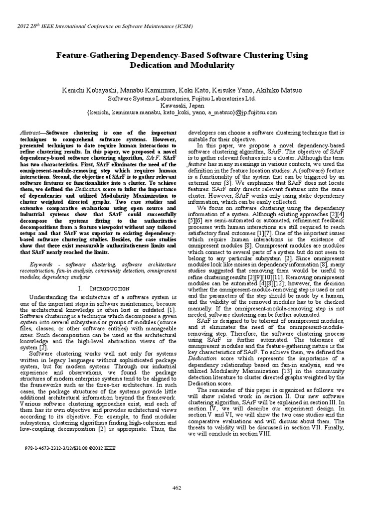 Feature-Gathering Dependency-Based Software Clustering Using Dedication and Modularity | PDF ...