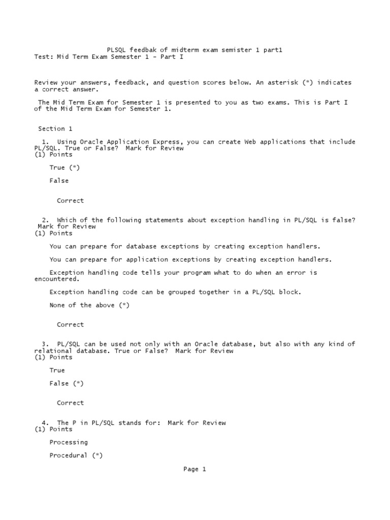 PLSQL Feedbak of Midterm Exam Semister 1 Part1 | PDF | Pl/Sql | Sql