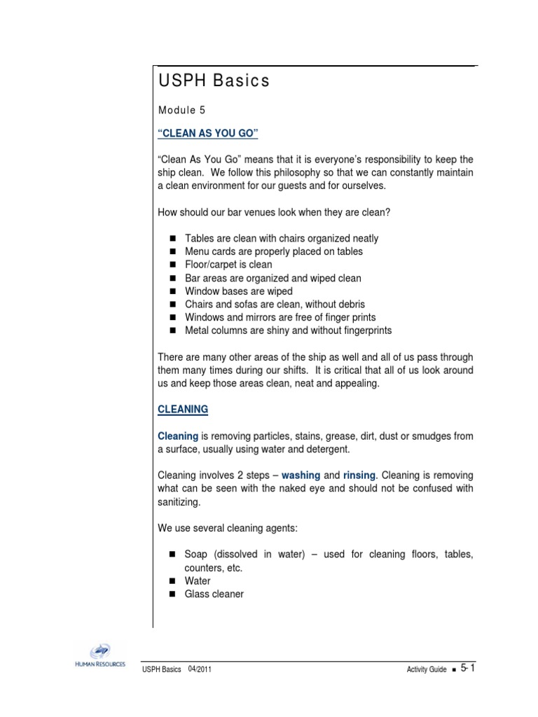 Ag All Module 5 - Usph Basics | PDF | Housekeeping | Bleach