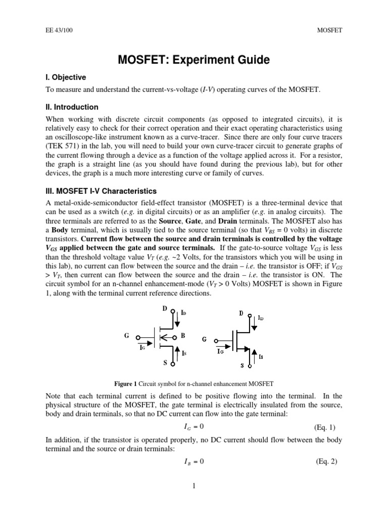 MOSFET Experiment Guide | PDF | Field Effect Transistor | Mosfet