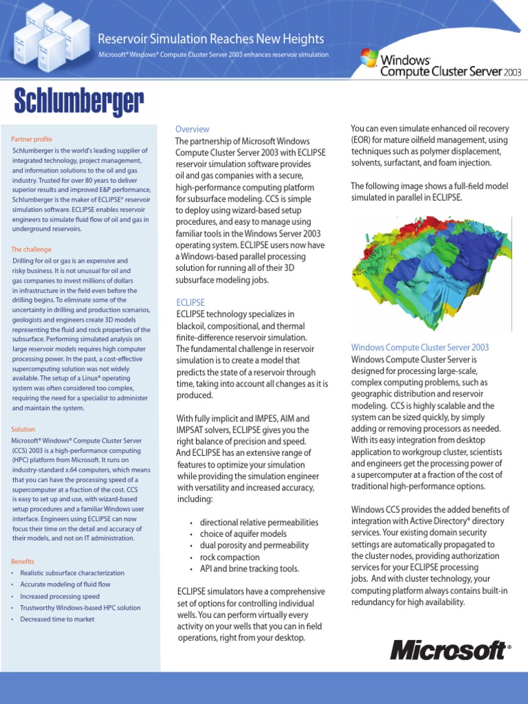 Schlumberger Eclipse CCS Datasheet | PDF | Computer Cluster | Windows ...