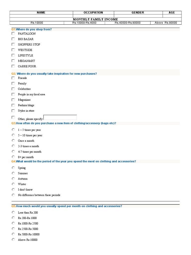 Clothing Shopping Habits Survey | PDF