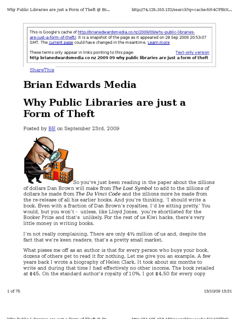 Brian Edwards Public Libraries Are Theft | PDF | Public Library | Books