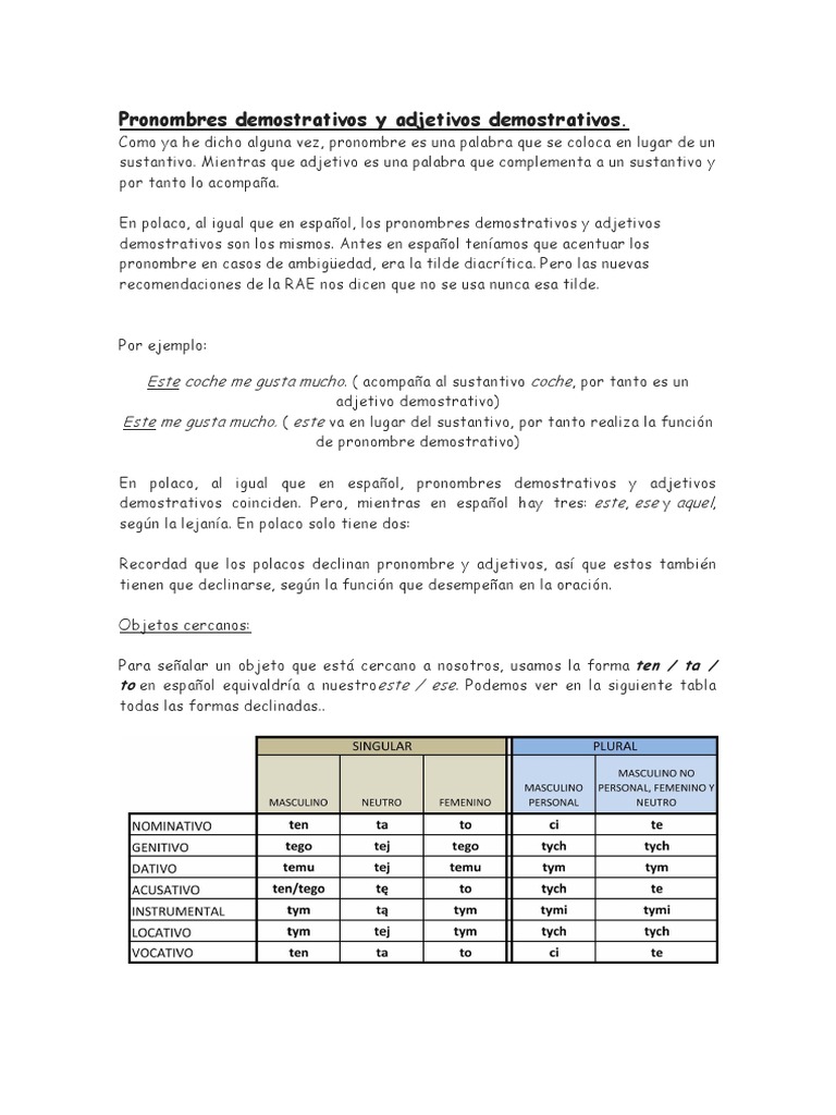 Pronombres Demostrativos y Adjetivos Demostrativos | PDF | Adjetivo ...