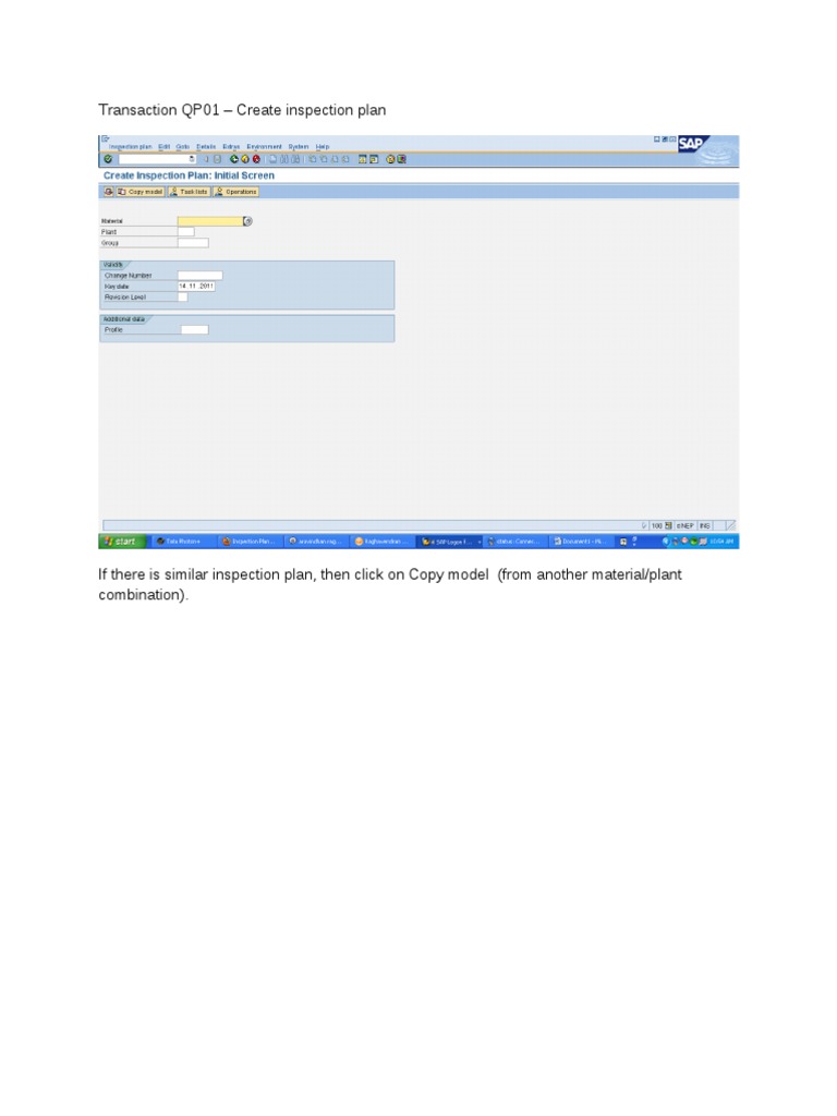 create Inspection Plan in sap