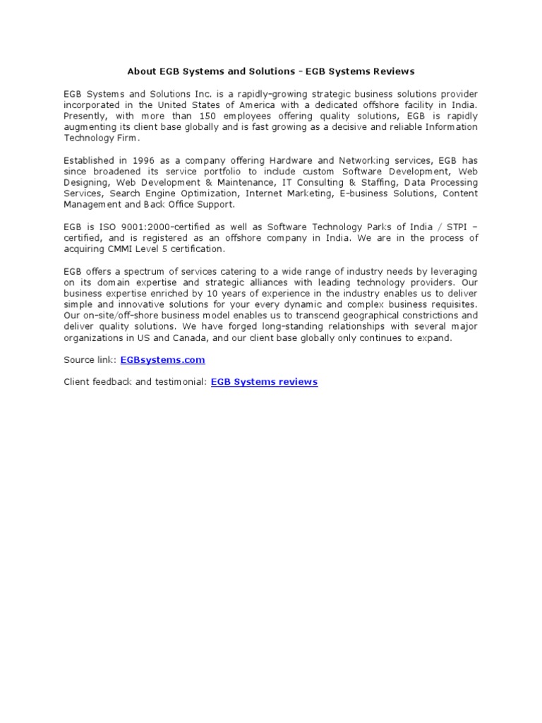 About EGB Systems and Solutions - EGB Systems Reviews | PDF | Economies ...
