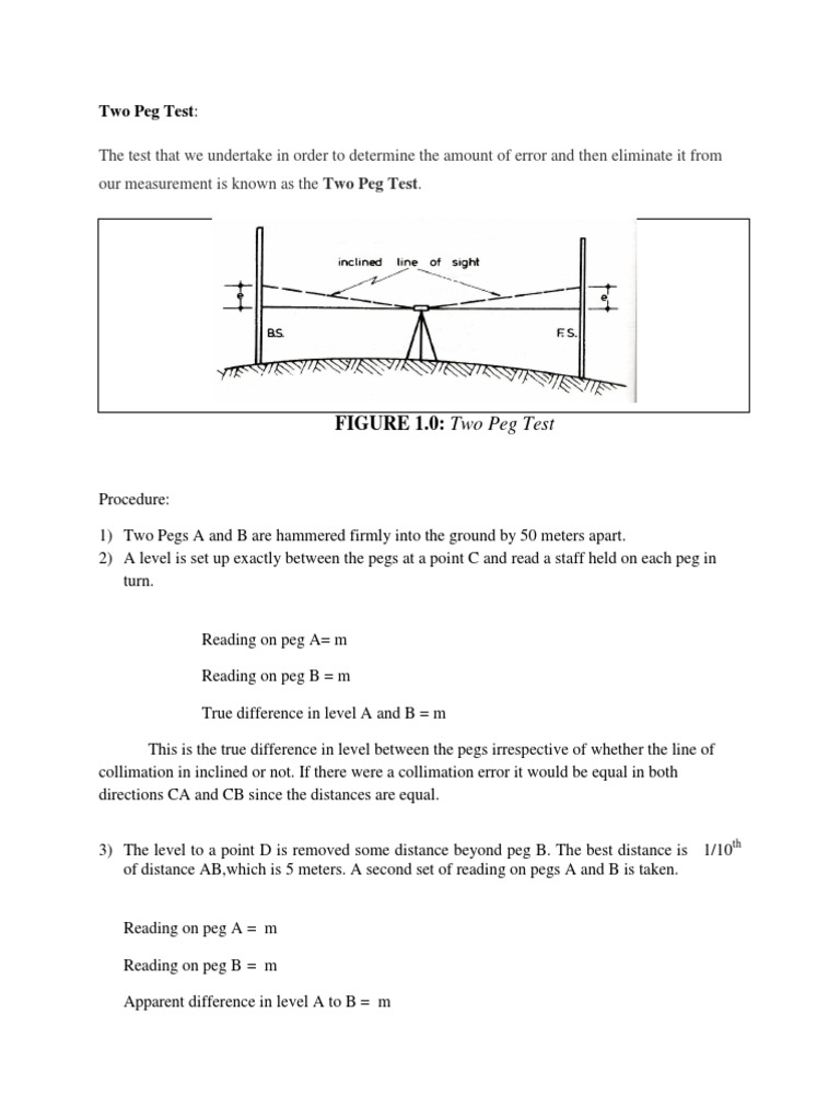 Two Peg Test | PDF | Metre | Surveying